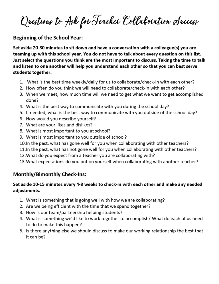 Teacher Collaboration and Teams: How to Set Your Year Up for Success ...